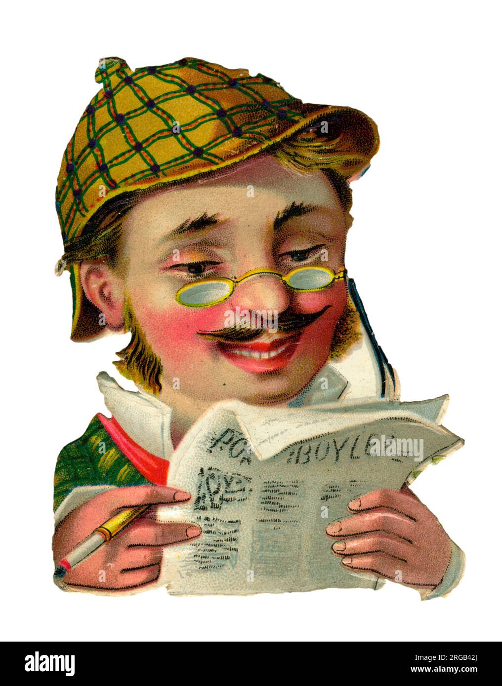 Victorian scrap, man reading a newspaper Stock Photo - Alamy