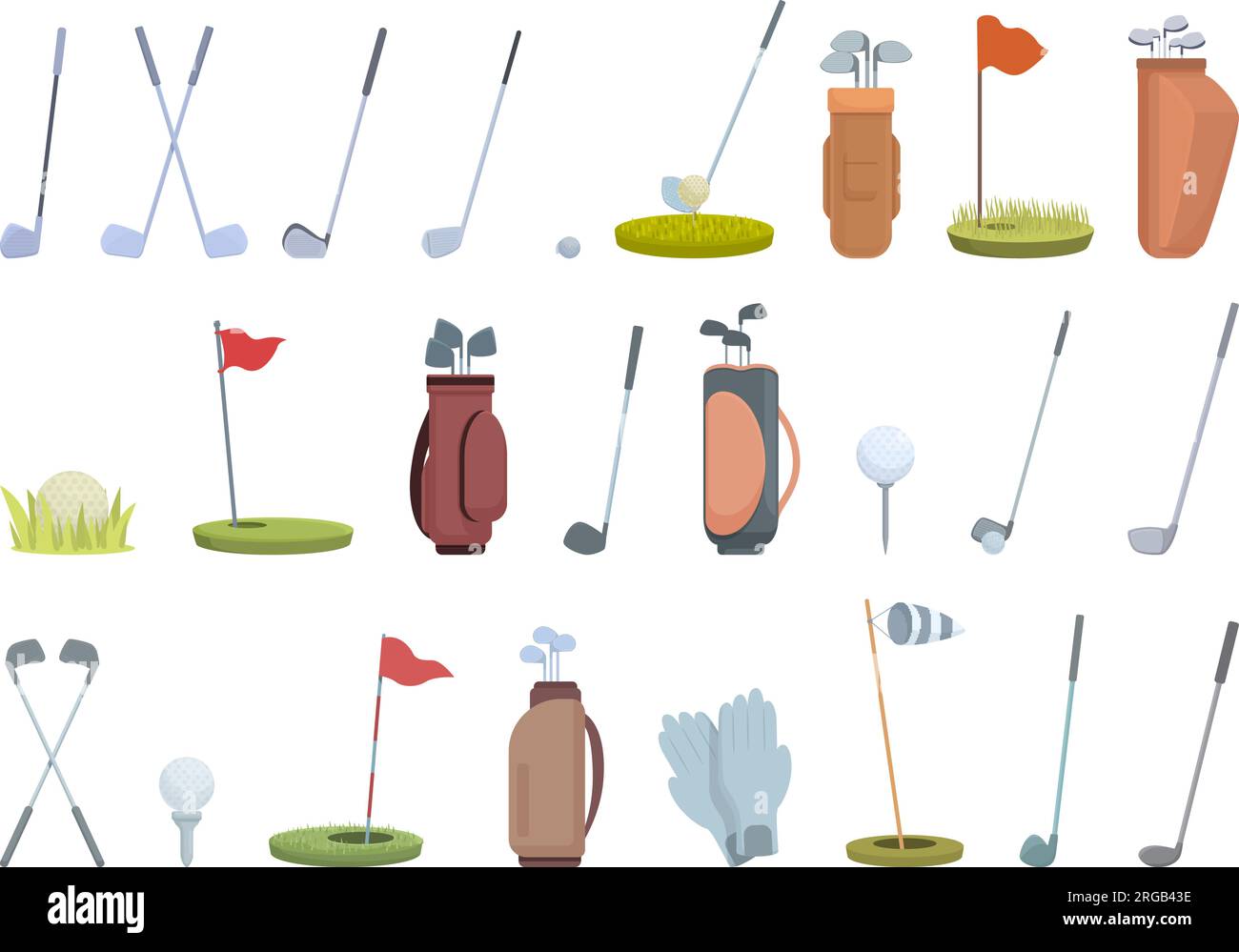 Golf Club icons set cartoon vector. Swing sport. Game caddy Stock ...