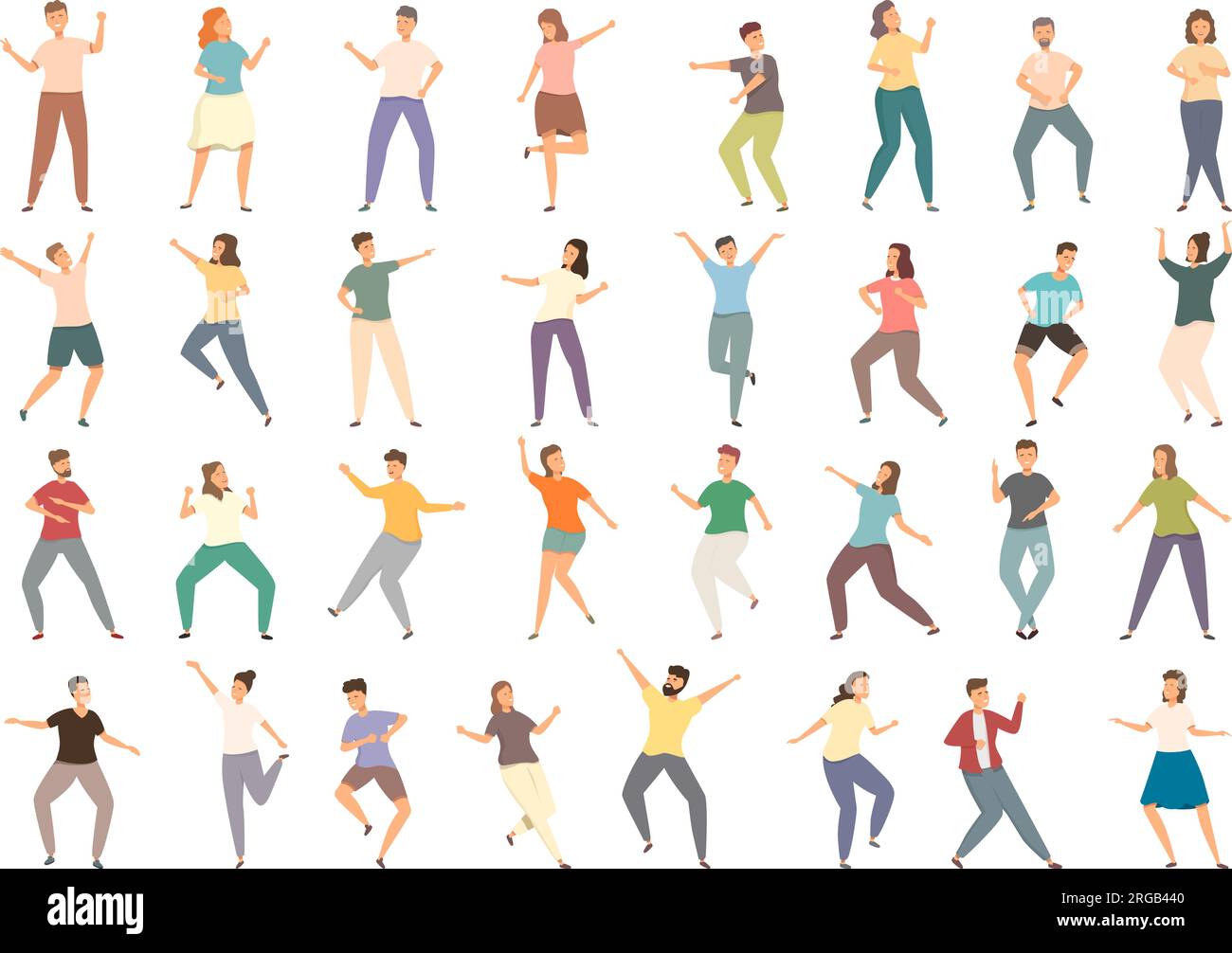 Dancing icons set cartoon vector. Dance party. Fashion girl Stock ...