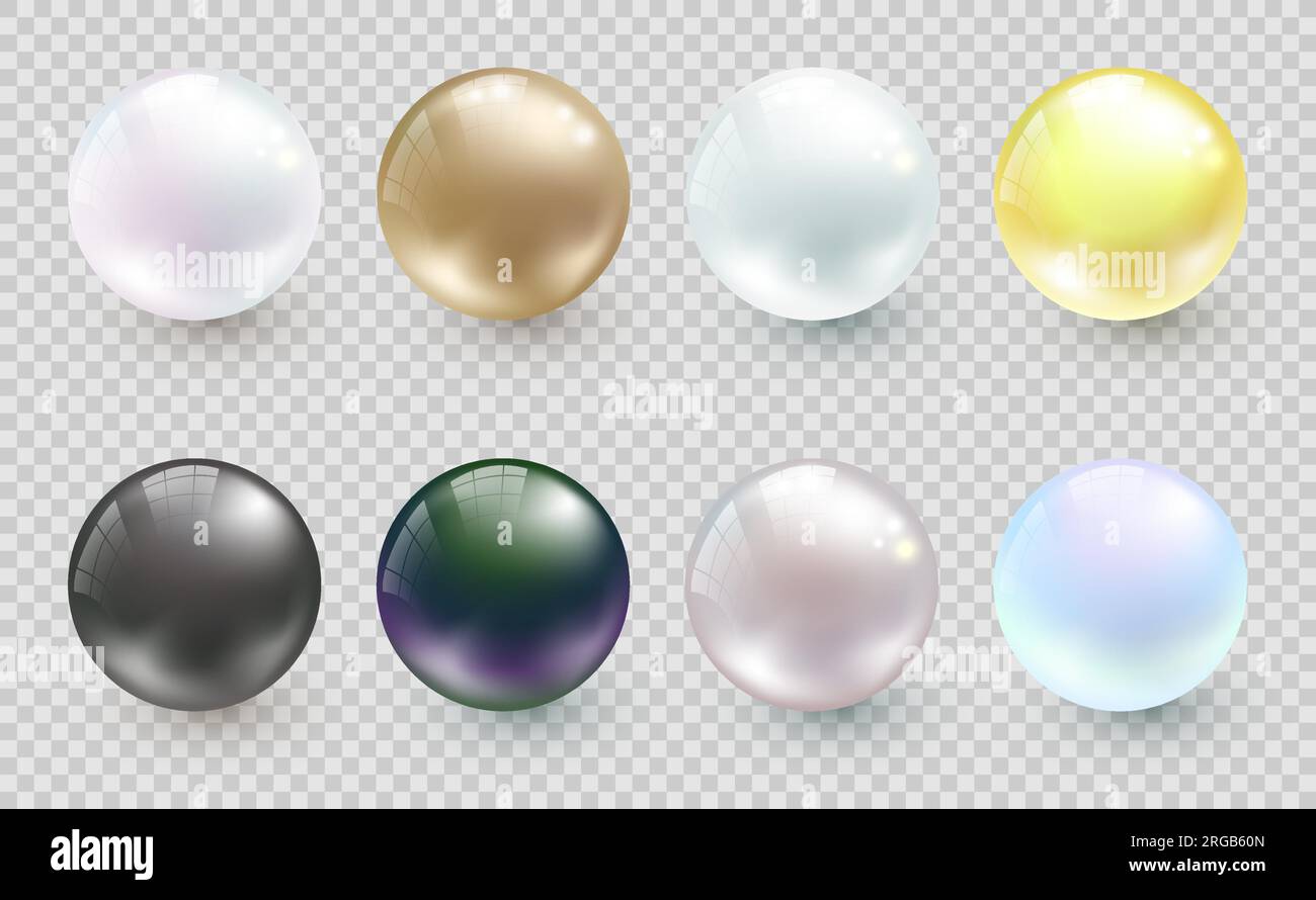 Realistic pearl set isolated on transparent background. Round white ...