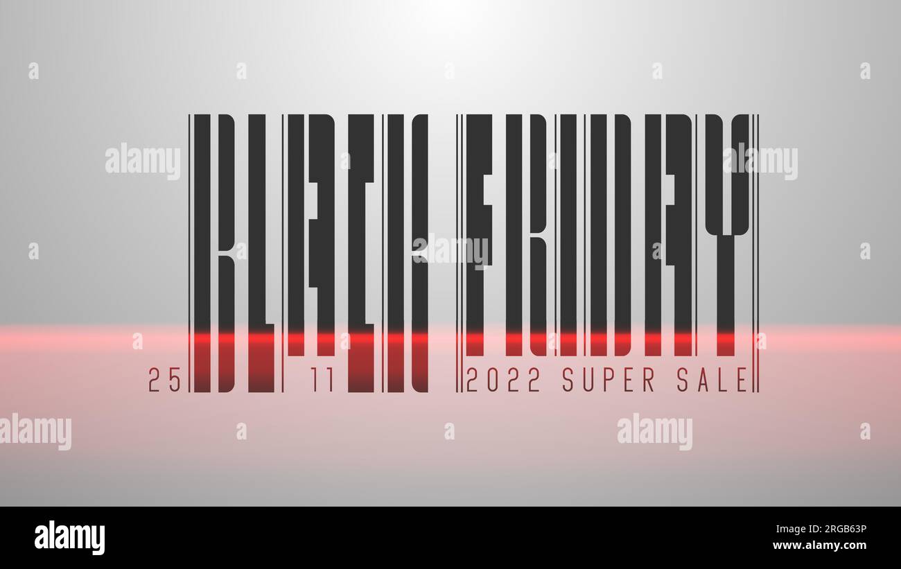Black Friday text in barcode style on white background with scaner glow ...