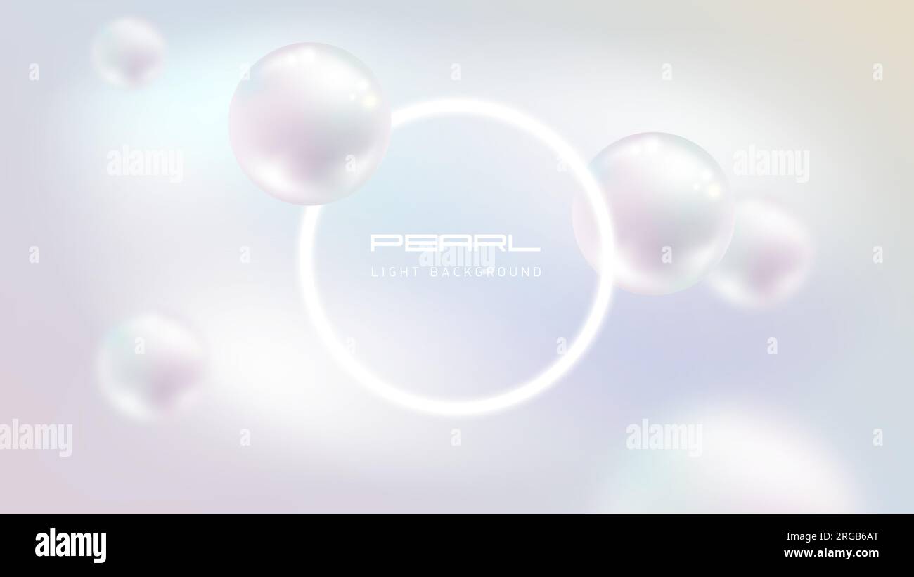 Flying white natural pearl sphere, blur on light pearly background ...