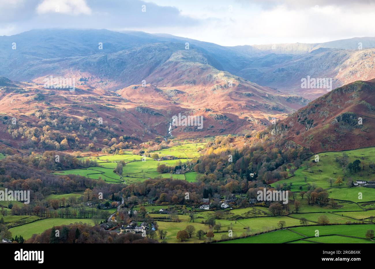 Views over Grasmere village from Grey Grag, Lake District National Park ...