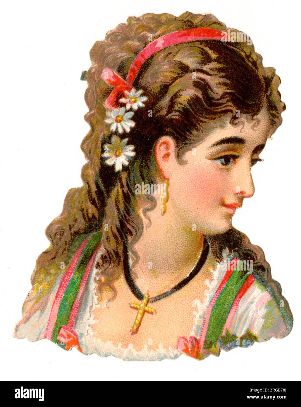 Victorian scrap, Head and shoulders of a young woman Stock Photo - Alamy