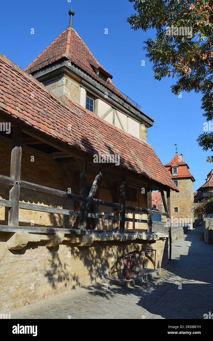 Half-timbered house along the city walls, Rothenburg ob der Tauber ...