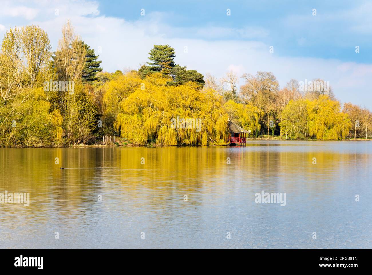 View towards Japanese Tea House - a folly on Hever Castle lake, Kent ...