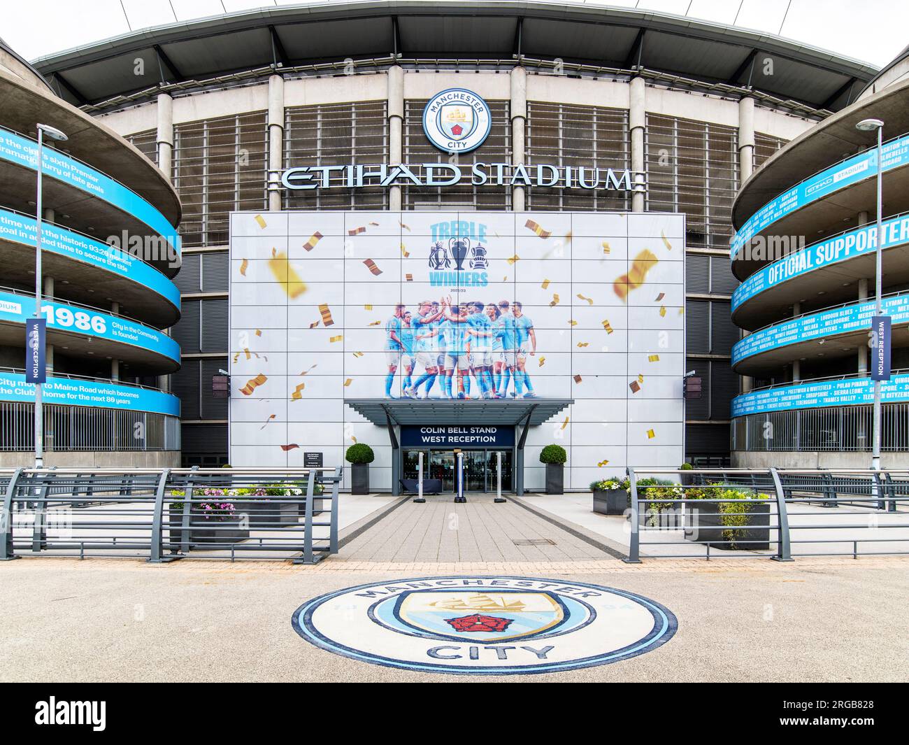 Exterior of Manchester City's Etihad football stadium in England, UK ...