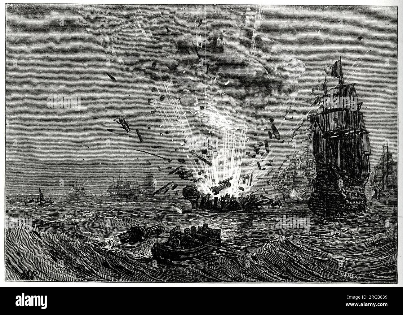 Battle of Portland between English and Dutch ships, off the Isle of ...
