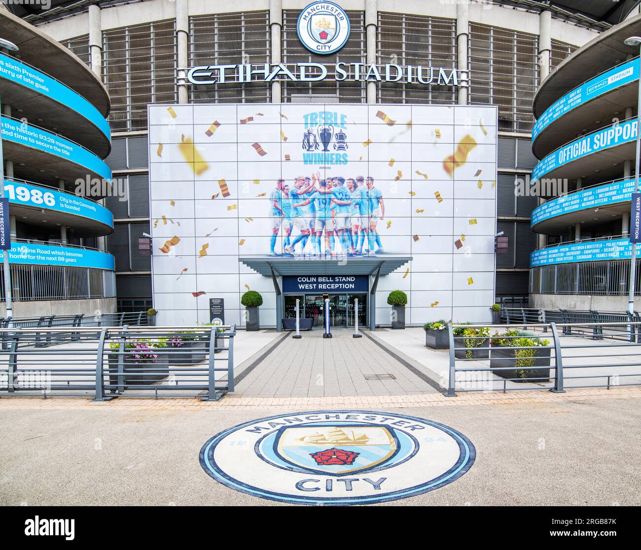 Exterior of Manchester City's Etihad football stadium in England, UK ...