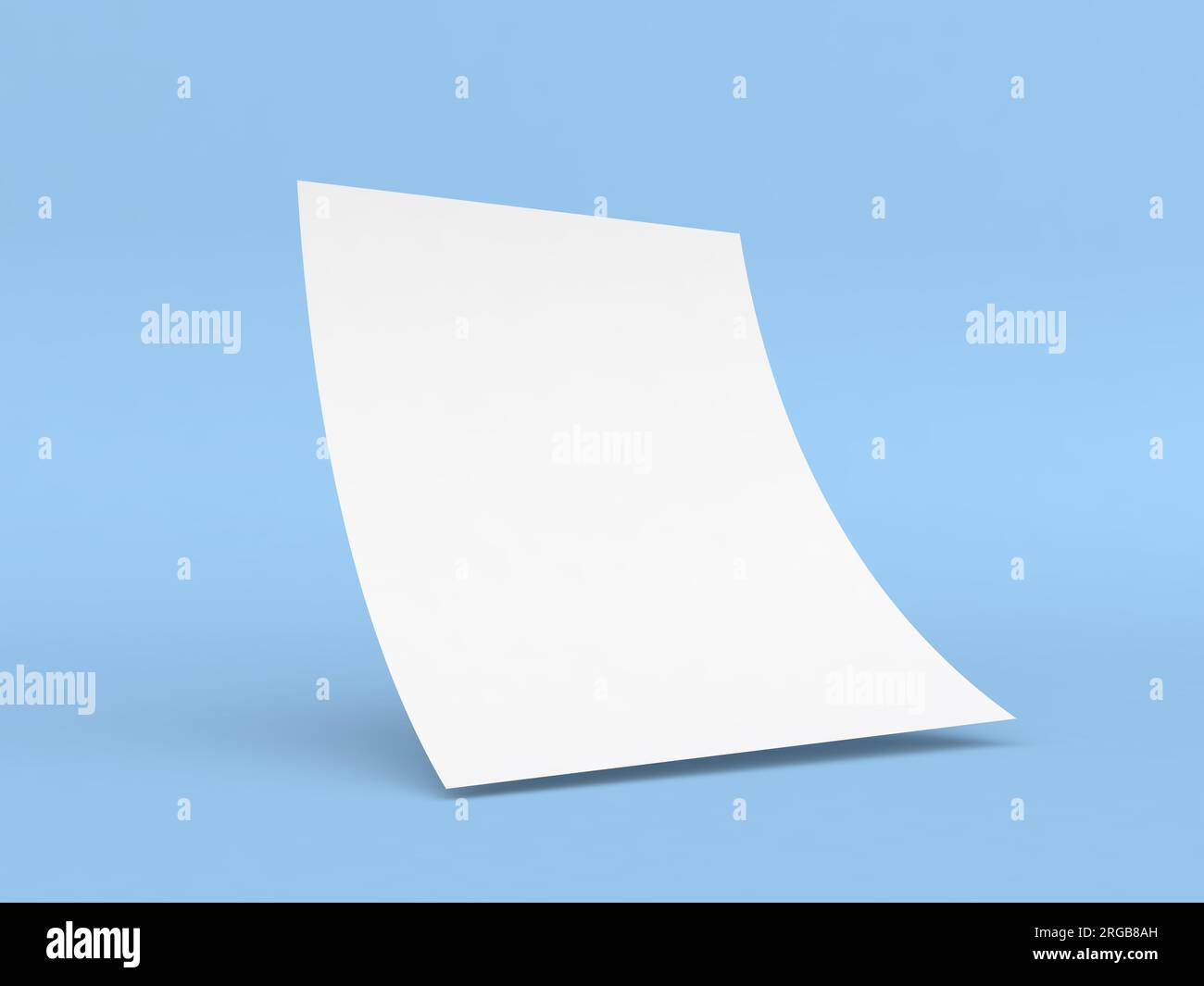 Curved sheet of A4 paper on a blue background. 3d render illustration ...