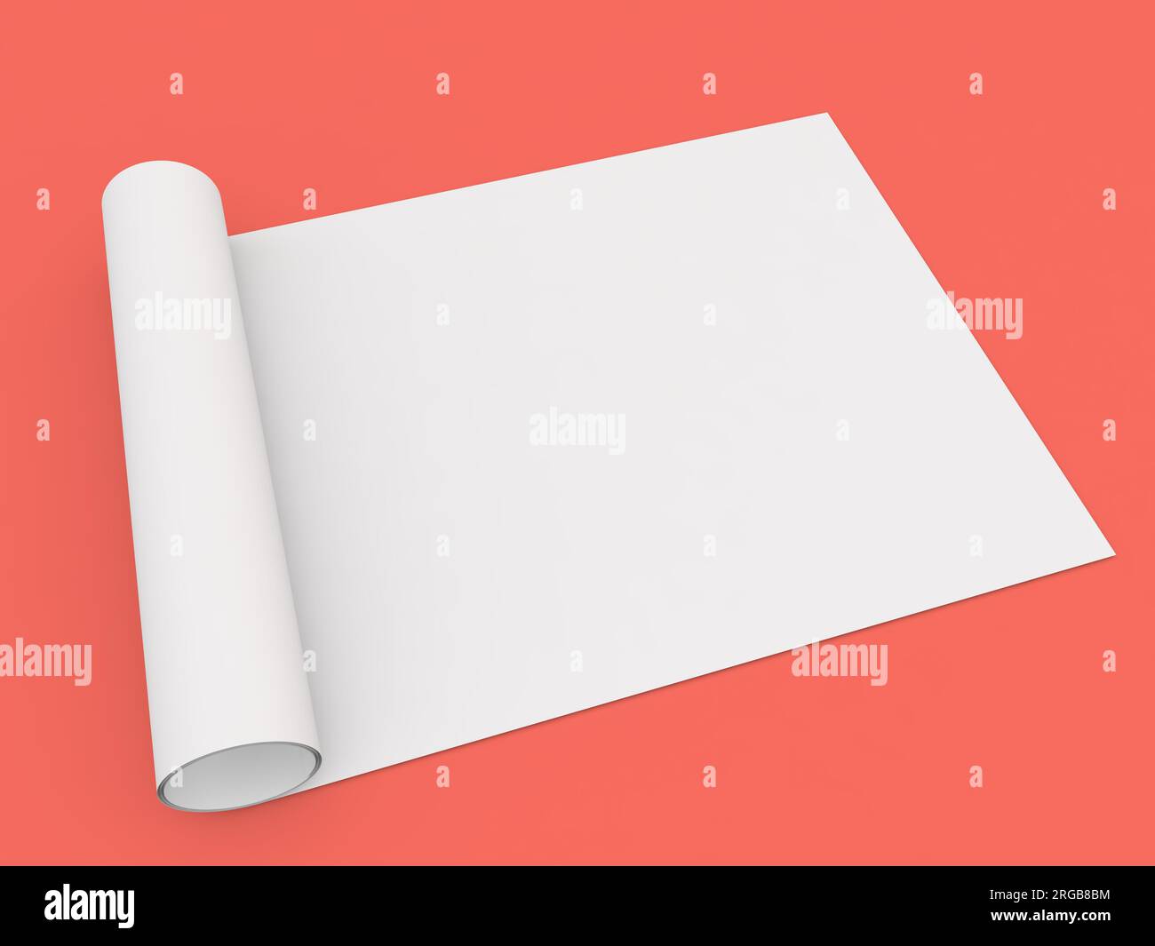 Wallpaper roll mockup on red background. 3d render illustration Stock ...