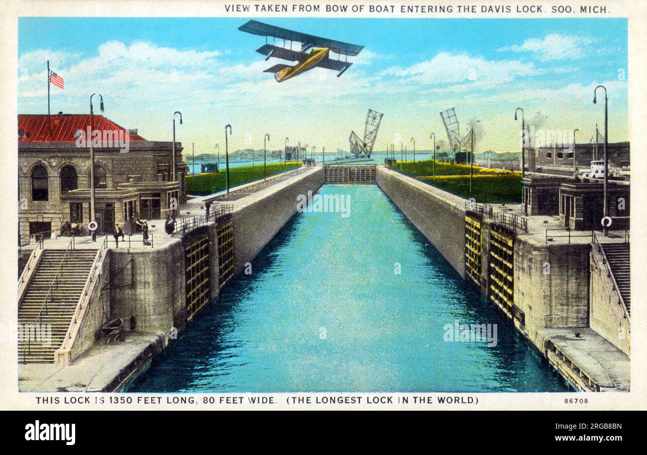 View from the bow of a boat entering the Davis Lock, Sault Ste. Marie ...