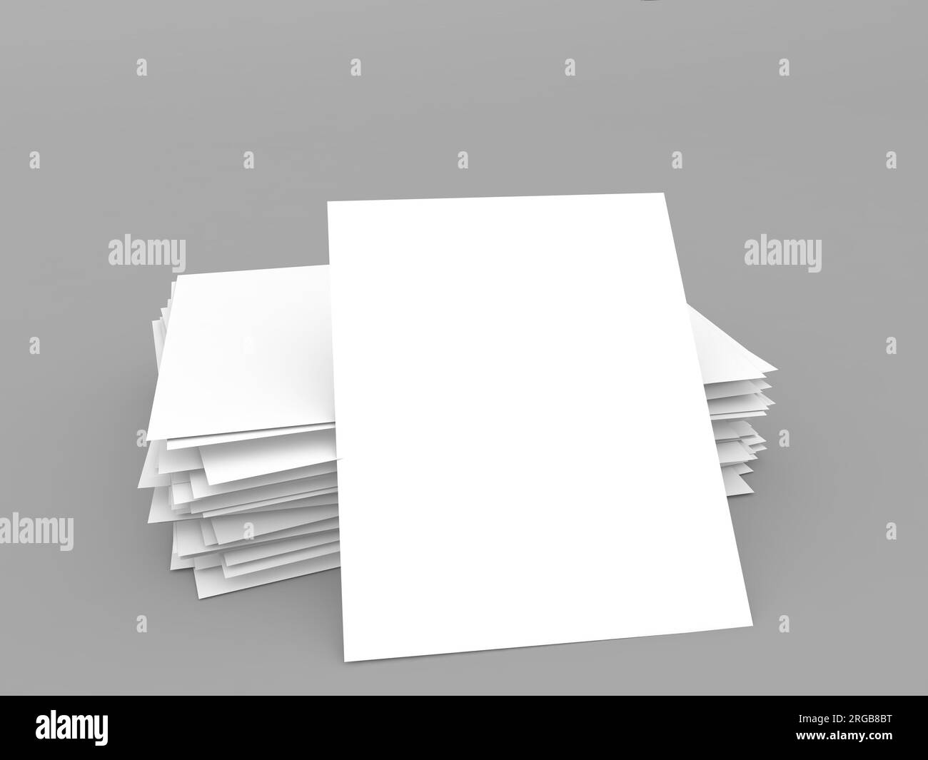 A stack of office paper and an A4 sheet on a grey background. 3d render ...