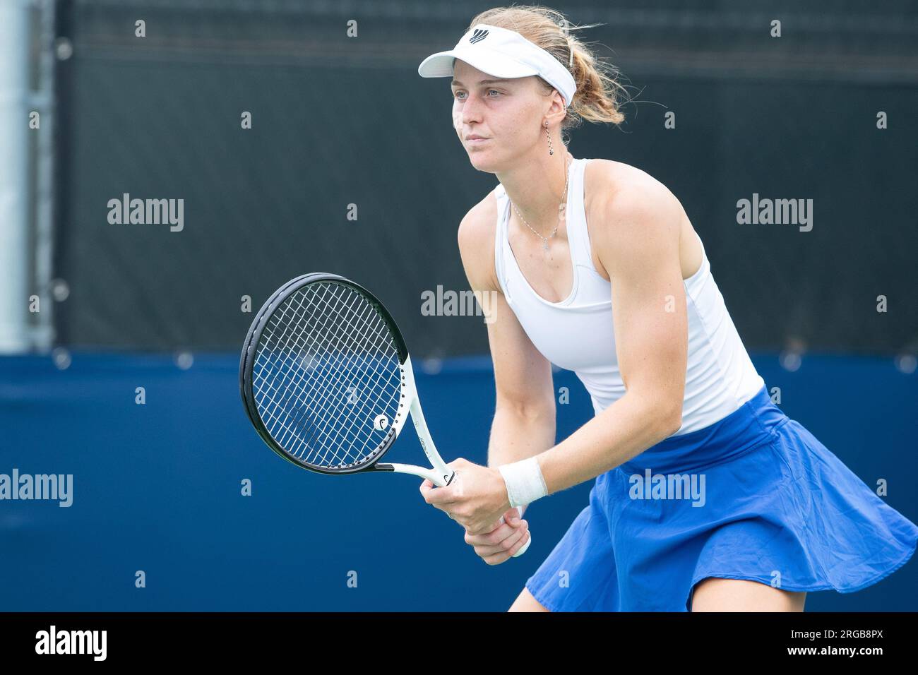 August 08, 2023: Liudmila Samsonova gets ready to receive service ...