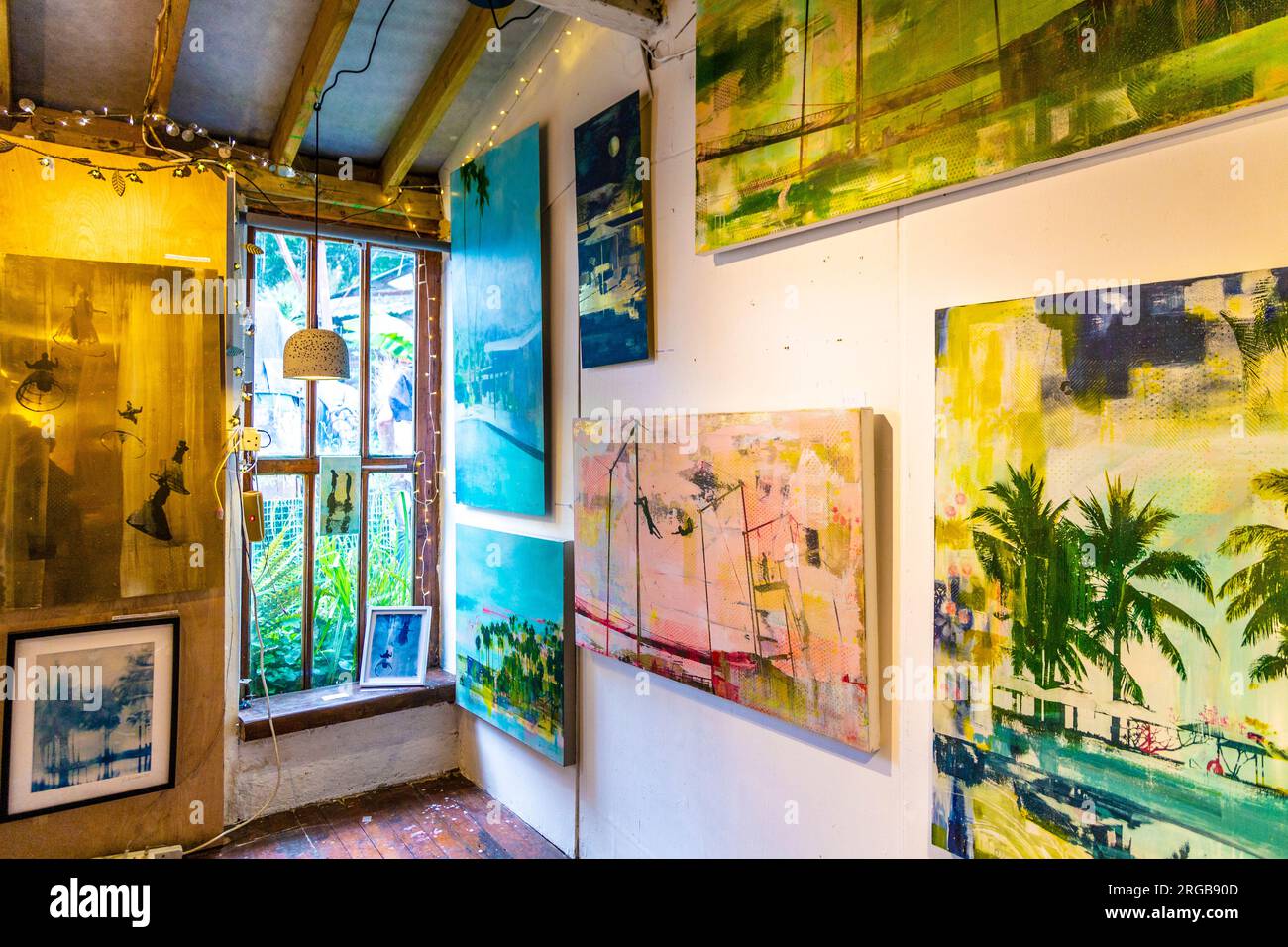 Interior of an artist studio at Eel Pie Island artist community in ...