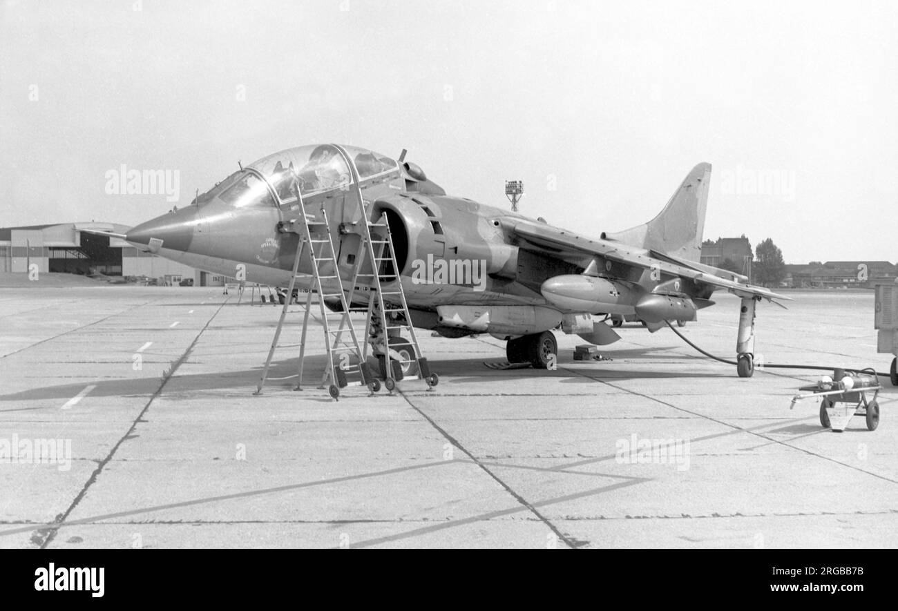 Hawker Siddeley Harrier T.2, of the Harrier Operational Conversion Unit, at RAF Wittering Stock ...
