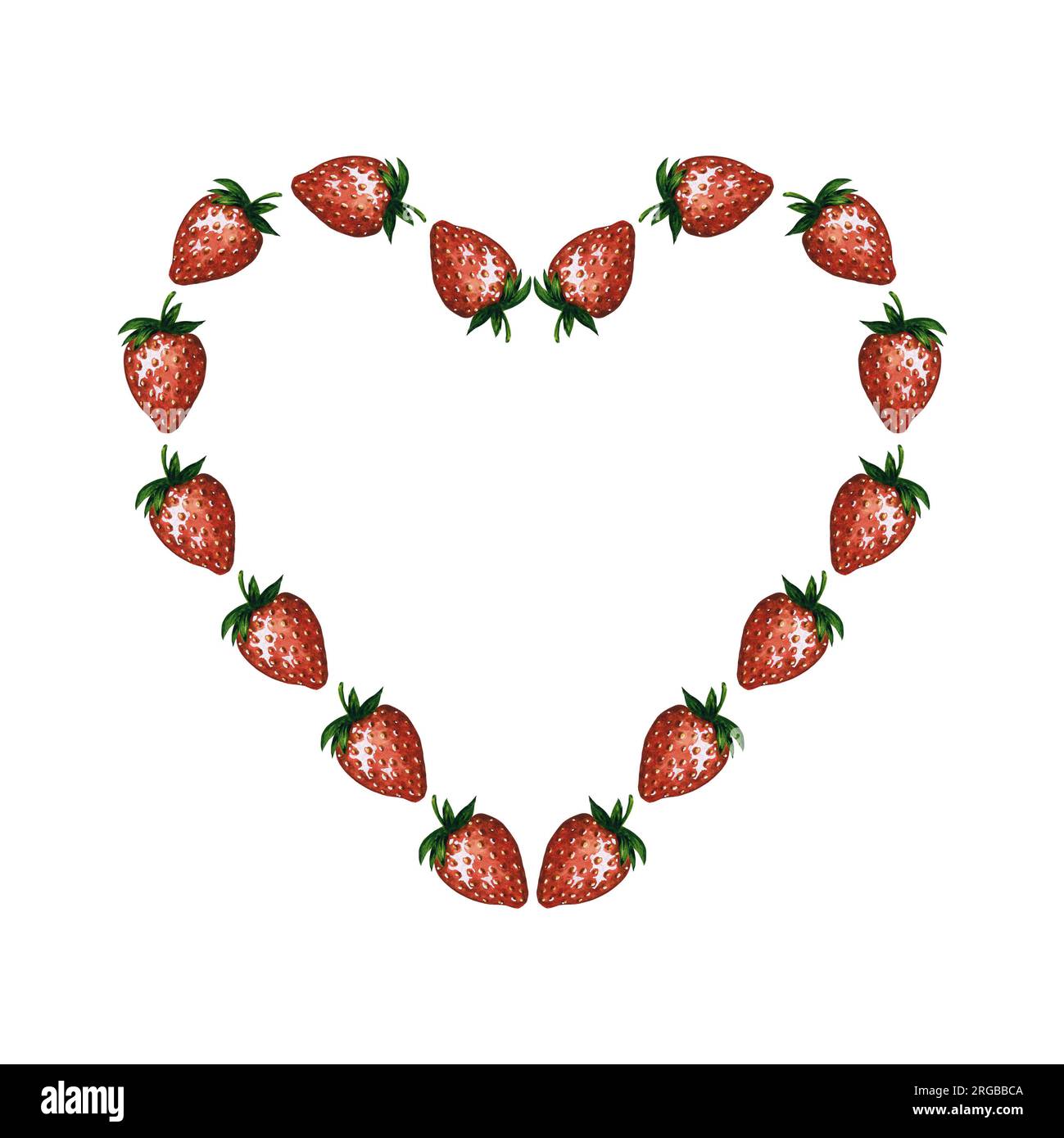 Watercolor strawberry wreath, heart frame with ripe and juicy berries ...