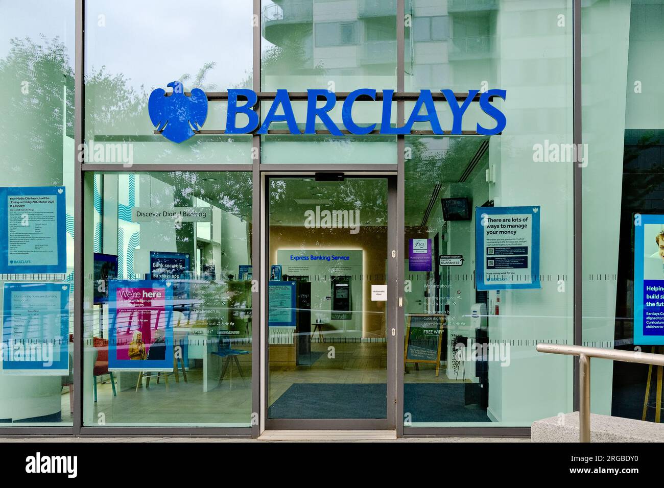 Salford Manchester UK 06 AUG 2023 Barclays bank front facade Stock ...