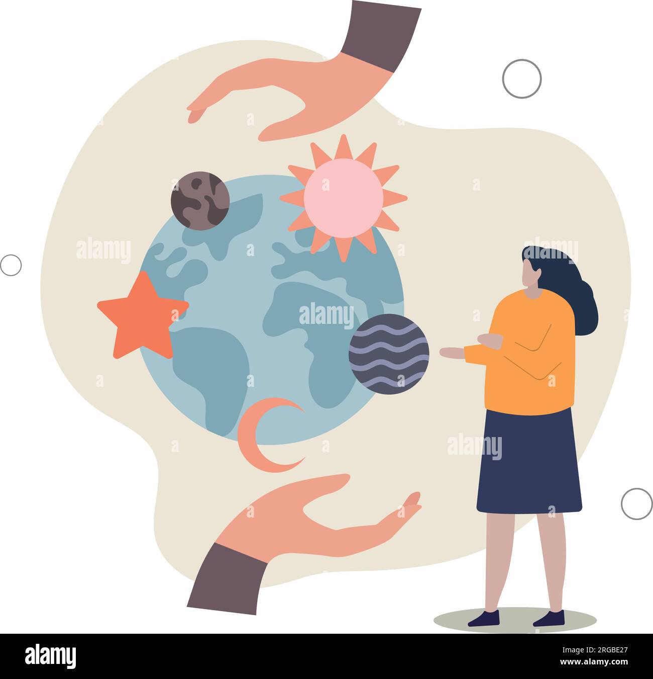 Mother earth and environment awareness or care.solar system.flat vector ...