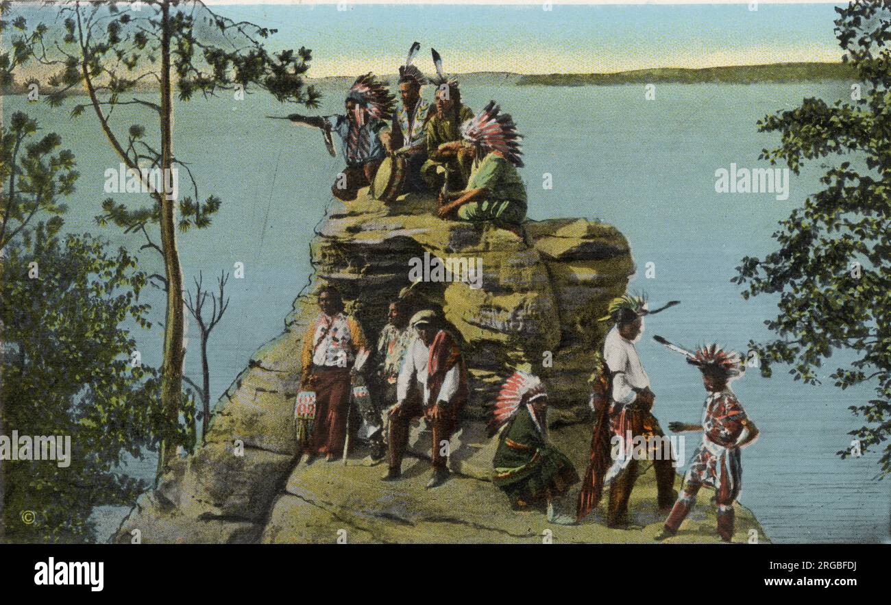 Winnebago Indians at Demon's Anvil, Wisconsin River, Wisconsin, USA ...