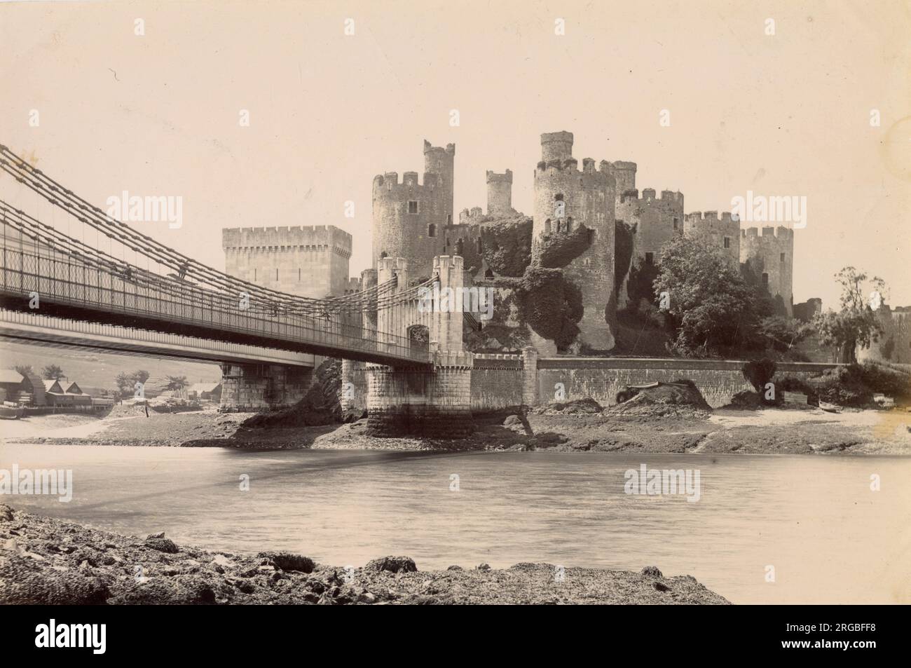 Conwy (Conway) Castle and suspension bridge, North Wales Stock Photo ...