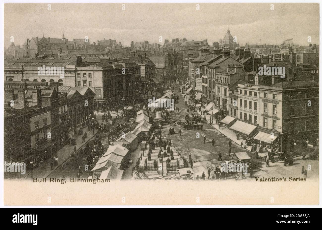 Aerial view of Bull Ring Market with market stalls, Birmingham, West ...