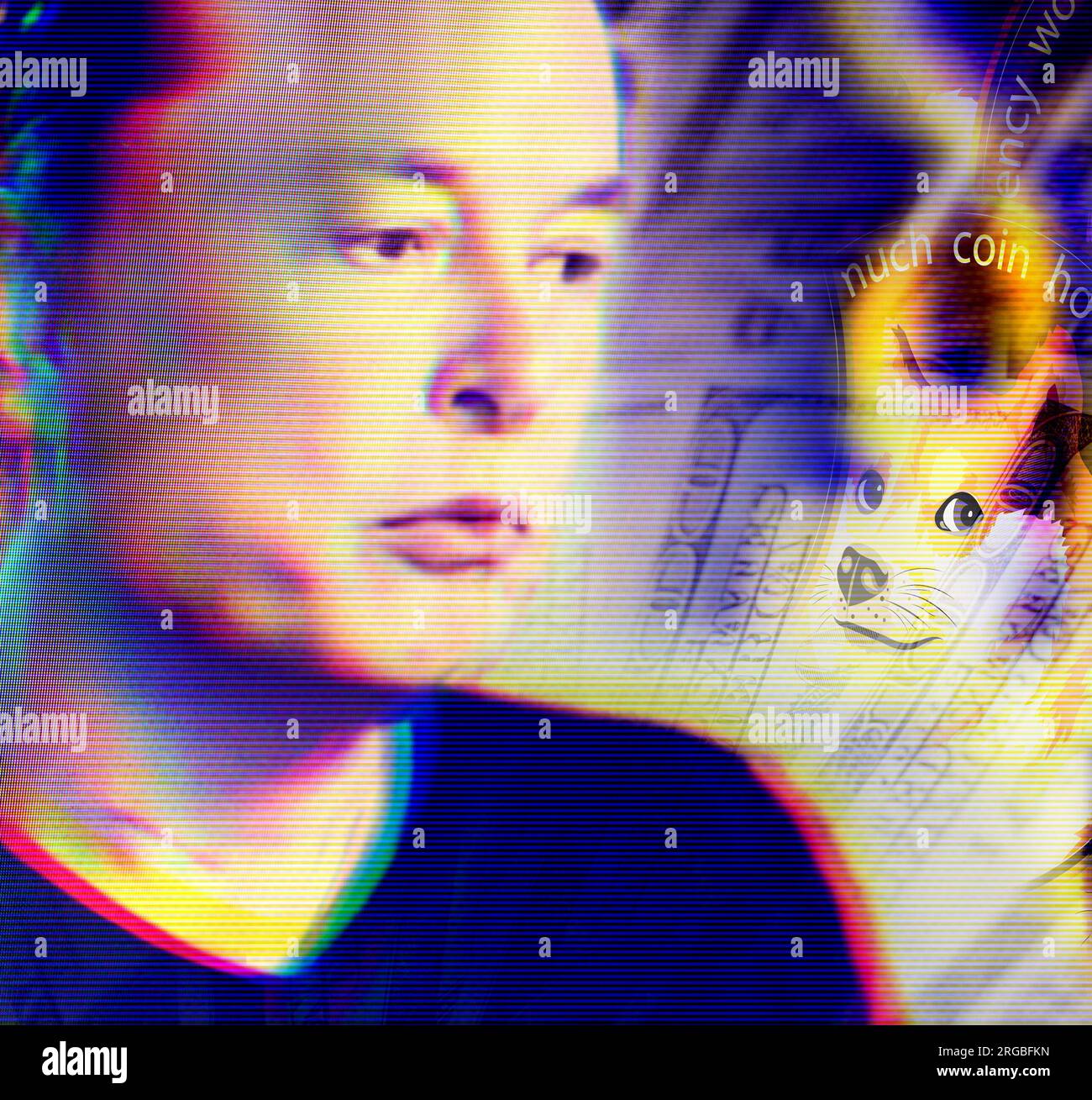 Defocused portrait of Elon Musk with glitch effect against hundred ...
