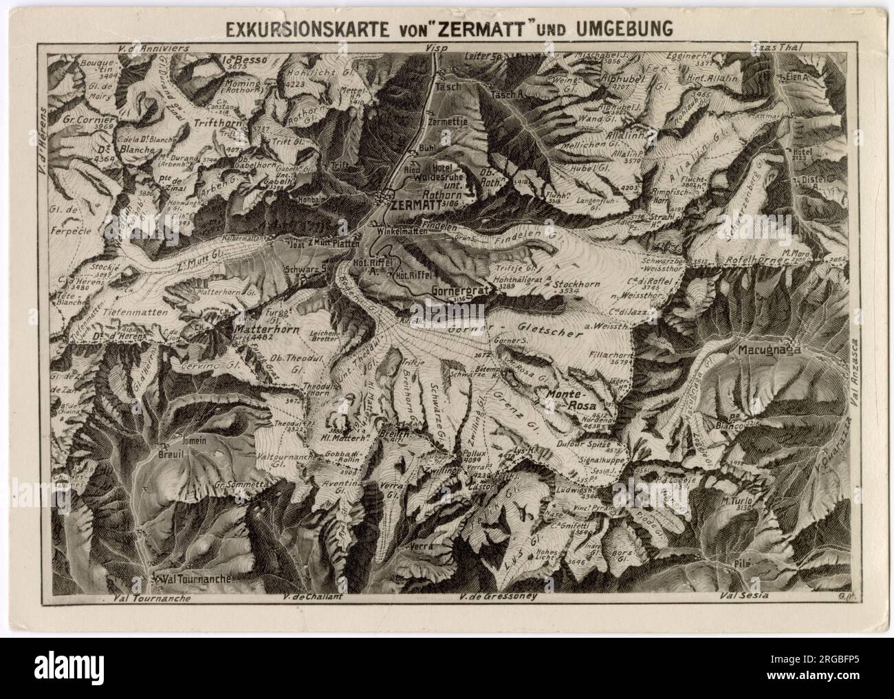Tourist map of Zermatt and surrounding area, Valais, Switzerland Stock ...
