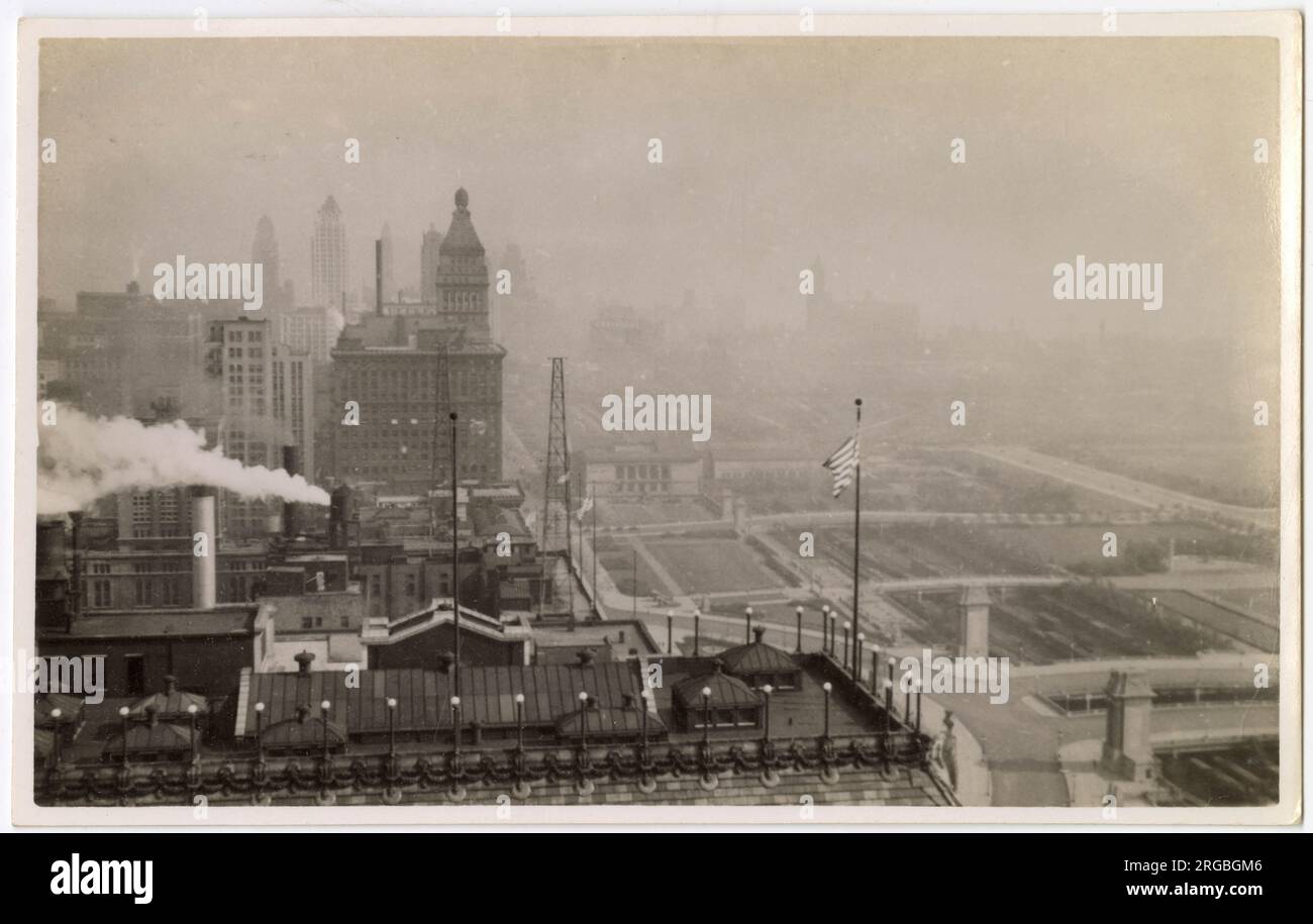 View of Chicago with air pollution, looking north (from Stevens Hotel ...