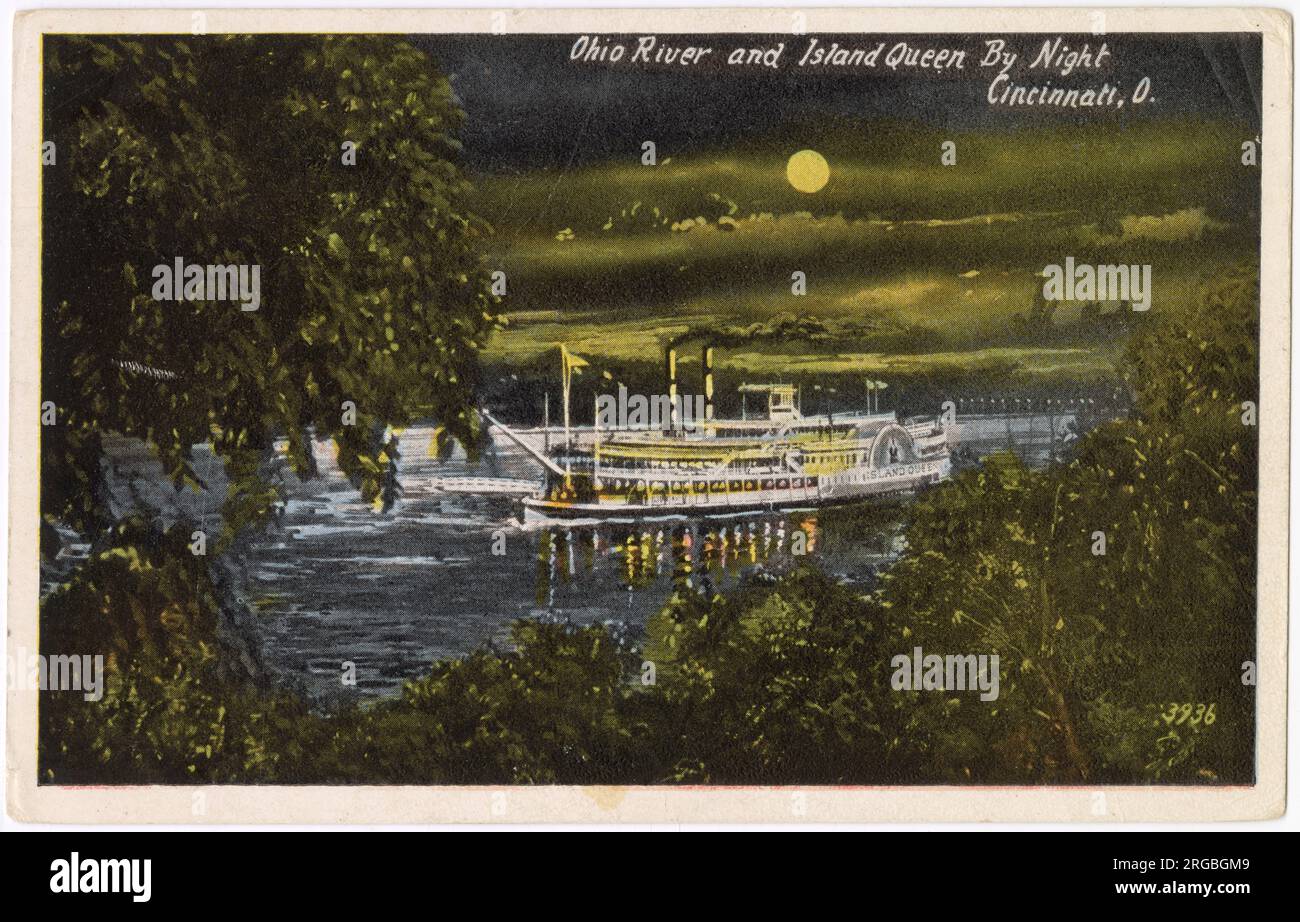 Island Queen riverboat by night, Ohio River, Cincinnati, Ohio, USA ...