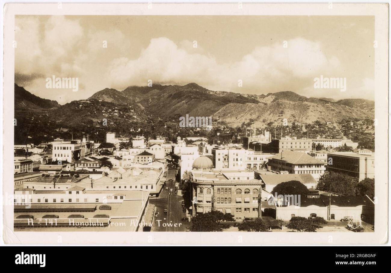 General view of Honolulu, Hawaii, USA, taken from Aloha Tower Stock ...
