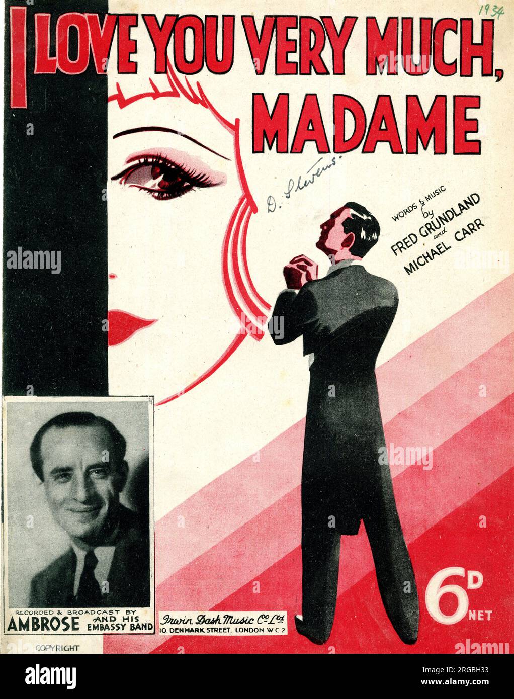 Music cover, I Love You Very Much, Madame, words and music by Fred ...