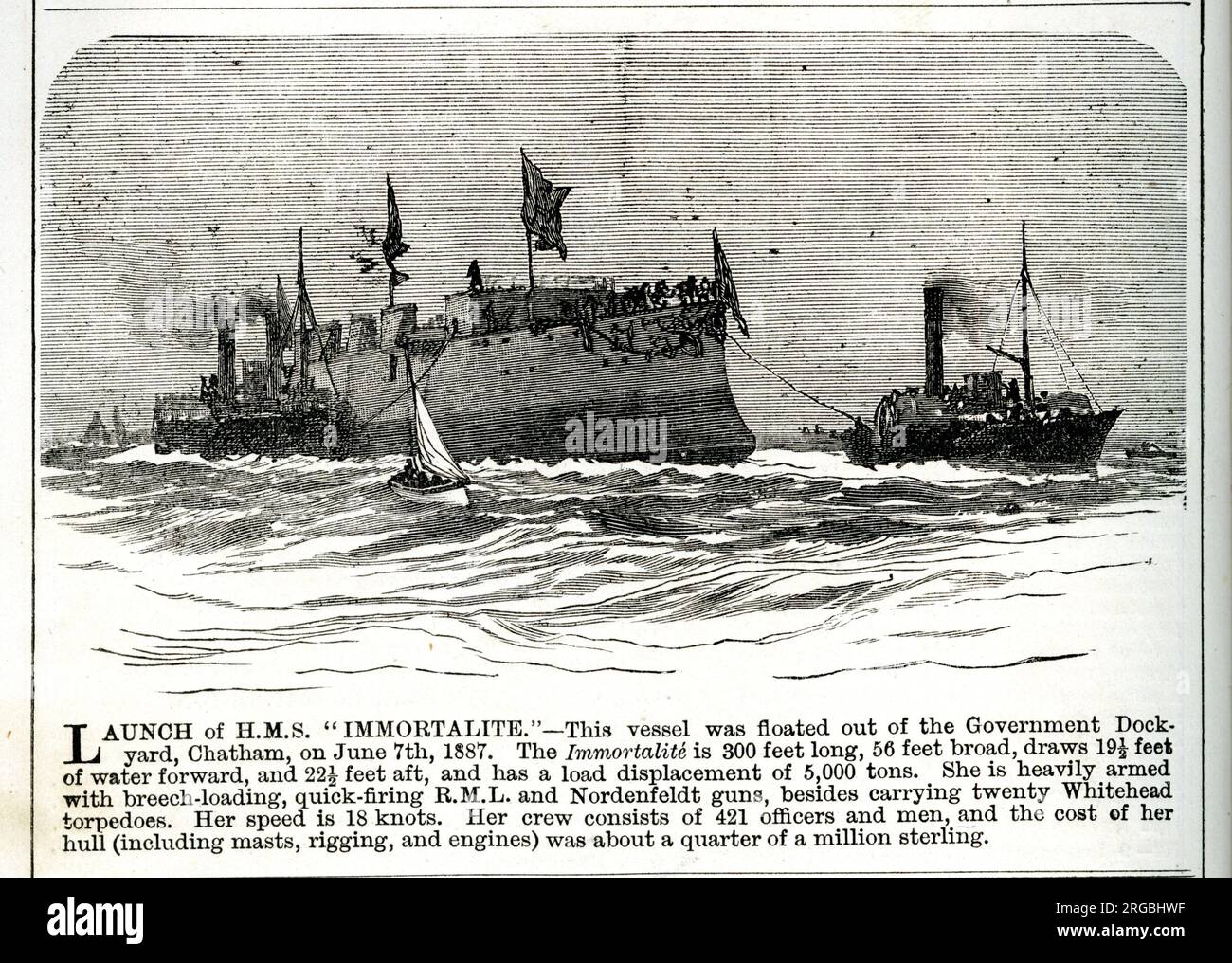 The Launch of HMS Immortalite at Chatham Dockyard, Kent, 7 June 1887 ...