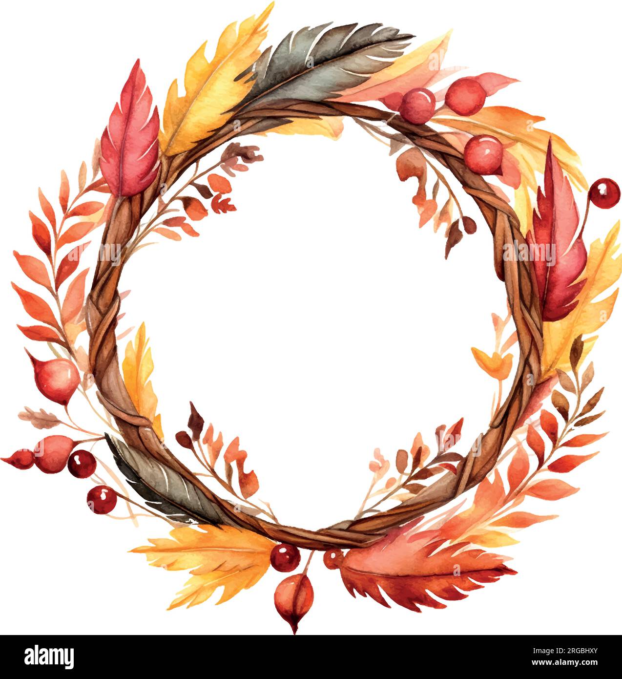 Autumn wreath watercolor for decorative design. Vintage banner for ...