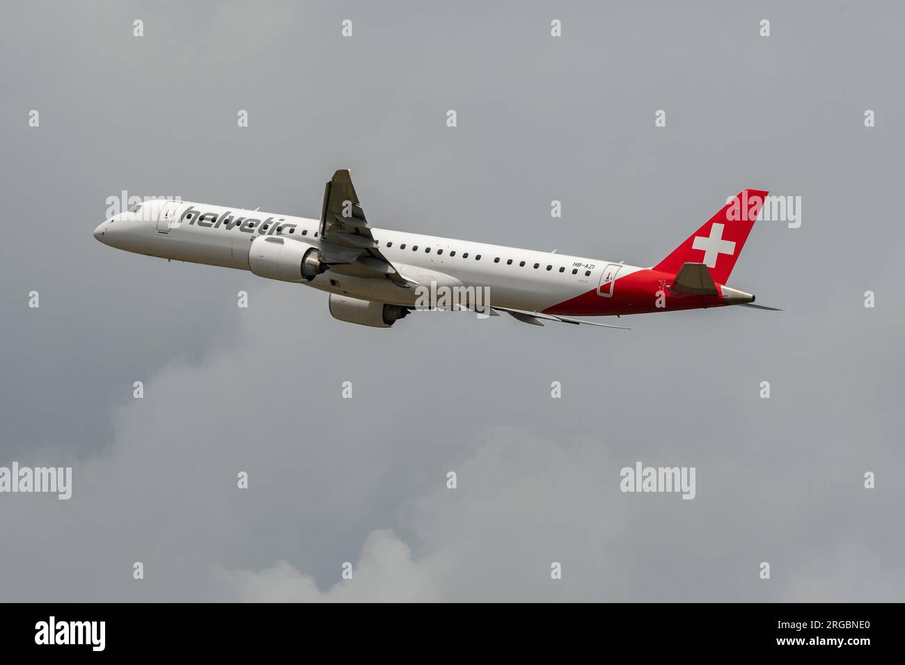 Zurich, Switzerland, July 13, 2023 HB-AZI Helvetic Airways Embraer E195 ...