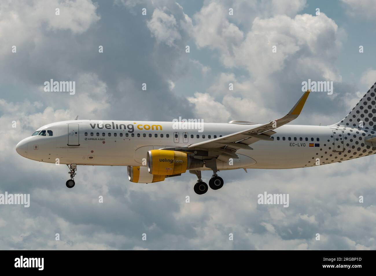 Zurich, Switzerland, July 13, 2023 EC-LVO Vueling Airlines Airbus A320-214 aircraft on its final ...