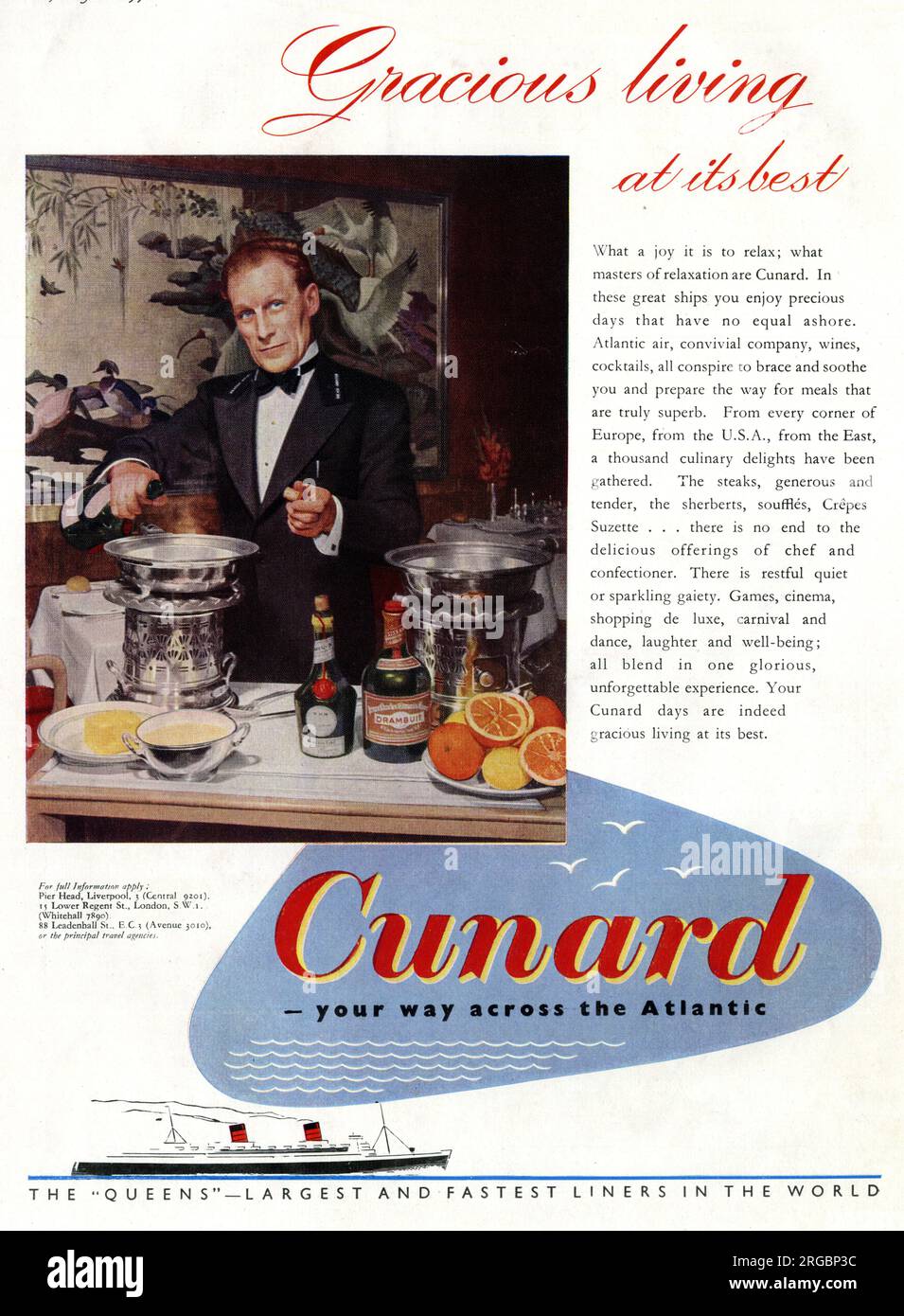 Advert, Cunard - your way across the Atlantic, gracious living at its ...