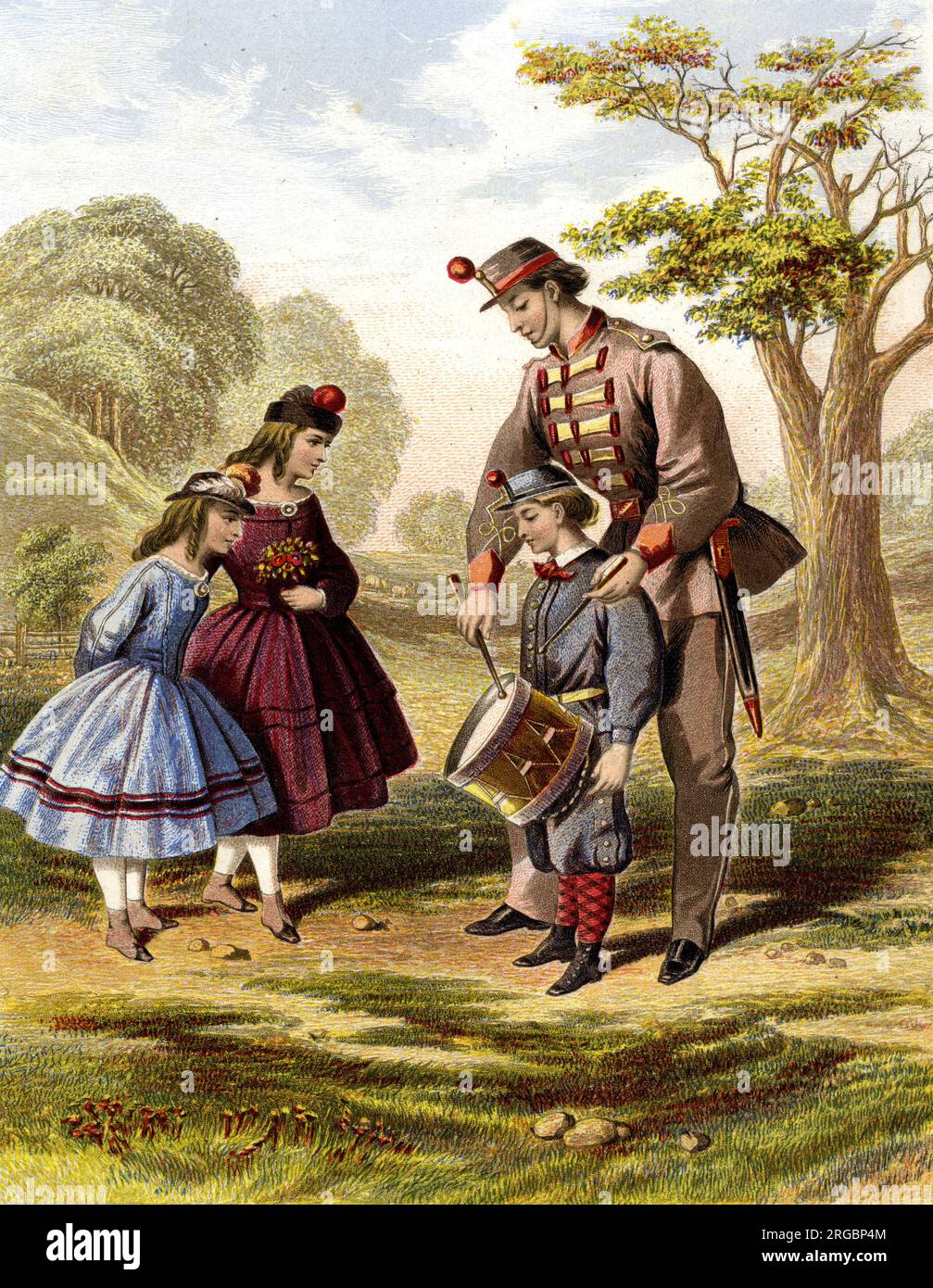 Soldier father teaching his son to play the drum Stock Photo - Alamy