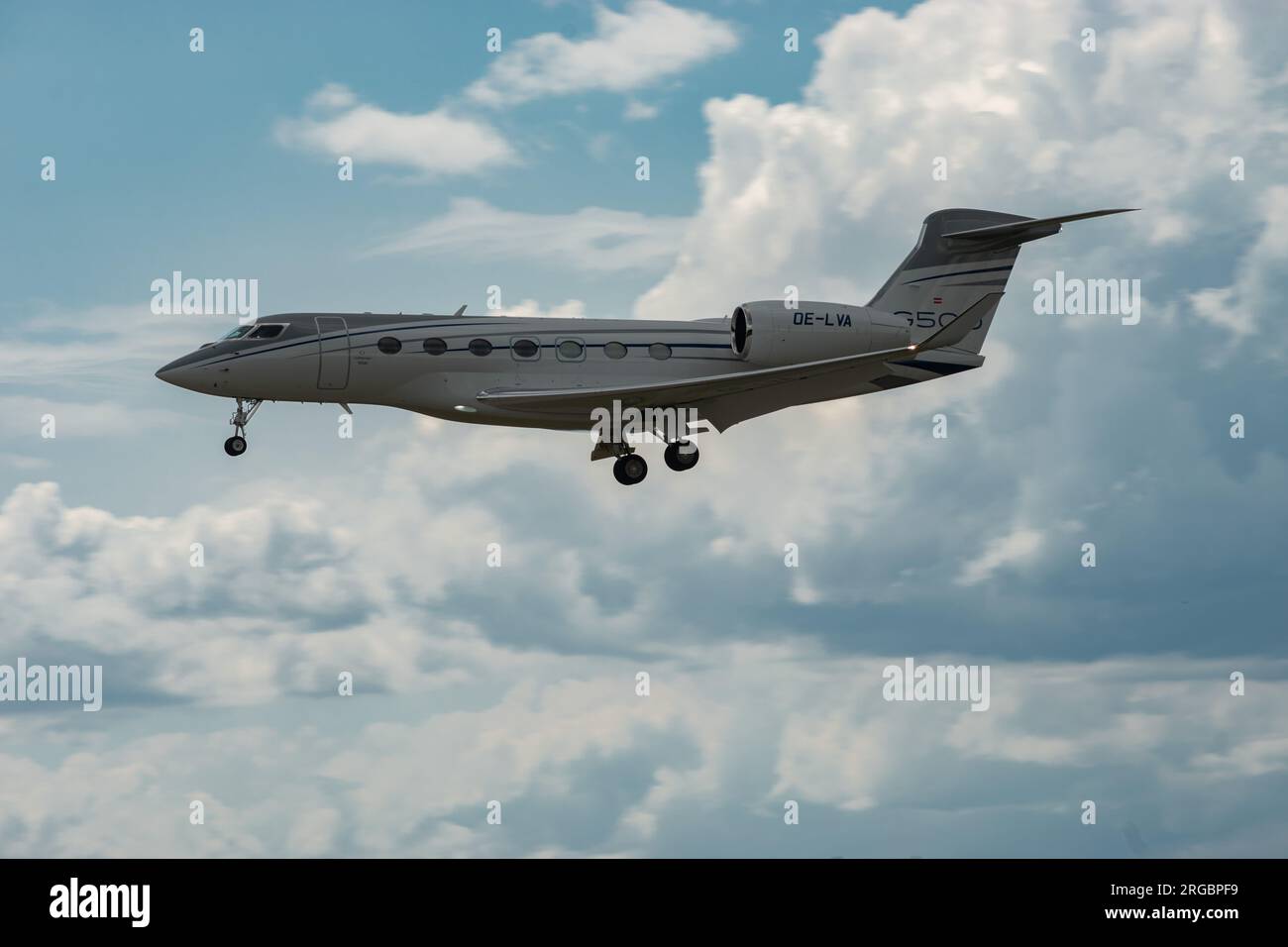 Zurich, Switzerland, July 13, 2023 OE-LVA Gulfstream G500 aircraft is ...