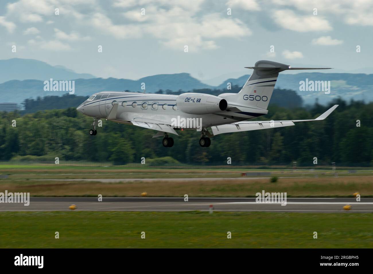 Zurich, Switzerland, July 13, 2023 OE-LVA Gulfstream G500 aircraft is ...