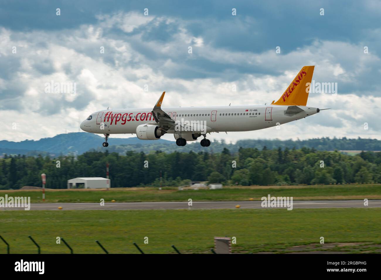 Zurich, Switzerland, July 13, 2023 TC-RBL Pegasus Airbus A321-251NX Neo aircraft is landing on ...