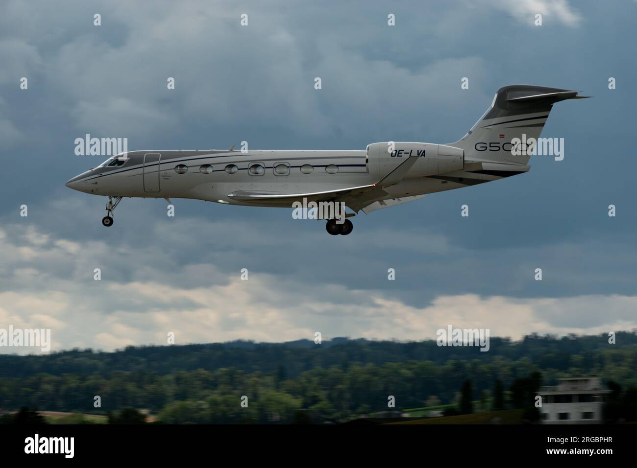 Zurich, Switzerland, July 13, 2023 OE-LVA Gulfstream G500 aircraft is ...