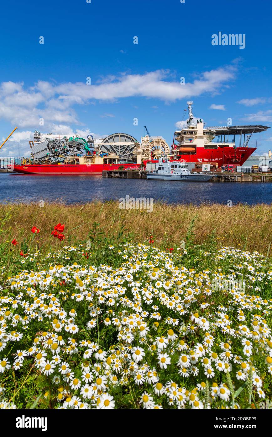 Pipe laying ship Apache 11, Leith Docks, Edinburgh, Scotland, United Kingdom Stock Photo - Alamy
