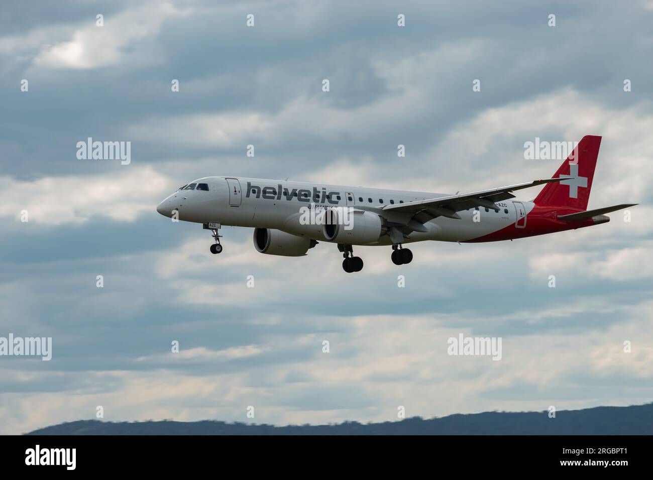 Zurich, Switzerland, July 13, 2023 HB-AZC Helvetic Airway Embraer E190 ...