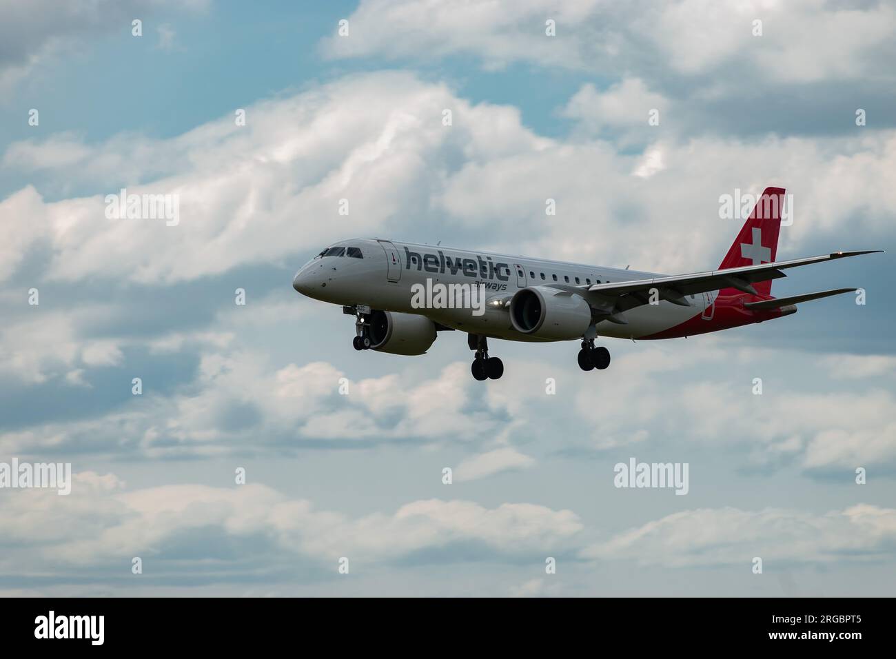 Zurich, Switzerland, July 13, 2023 HB-AZC Helvetic Airway Embraer E190 ...