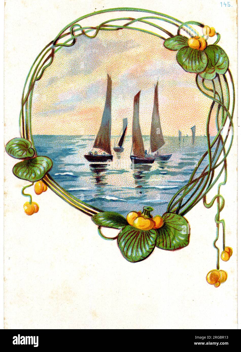 Sailing boats with decorative border Stock Photo - Alamy