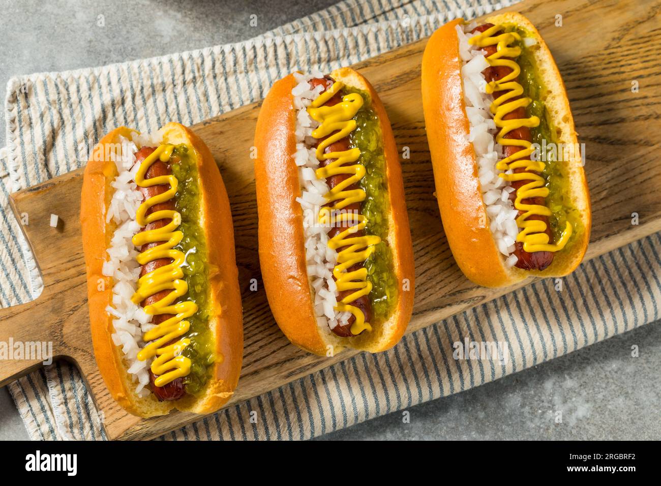 Char Grilled Hot Dog with Mustard Relish and Onion Stock Photo - Alamy