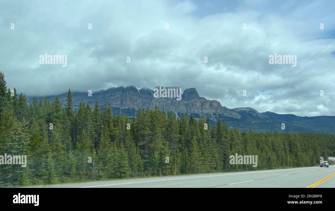 Castle Junction, Alberta Canada - May 23, 2023: The Sawback mountain ...