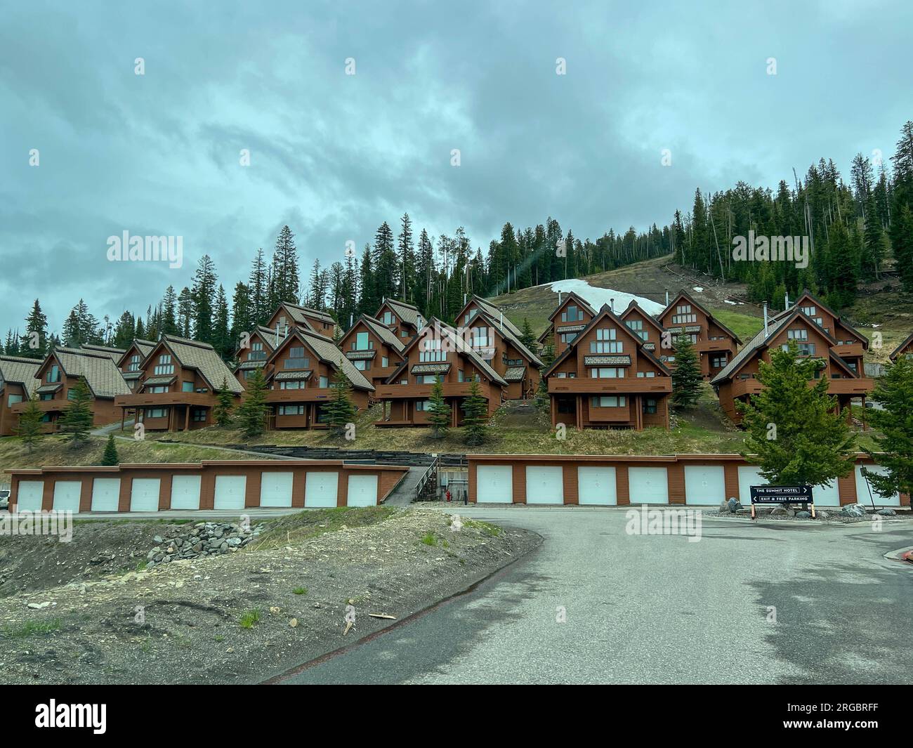Big Sky, MT USA - June 2, 2023: A vacation home villiage in Big Sky ...