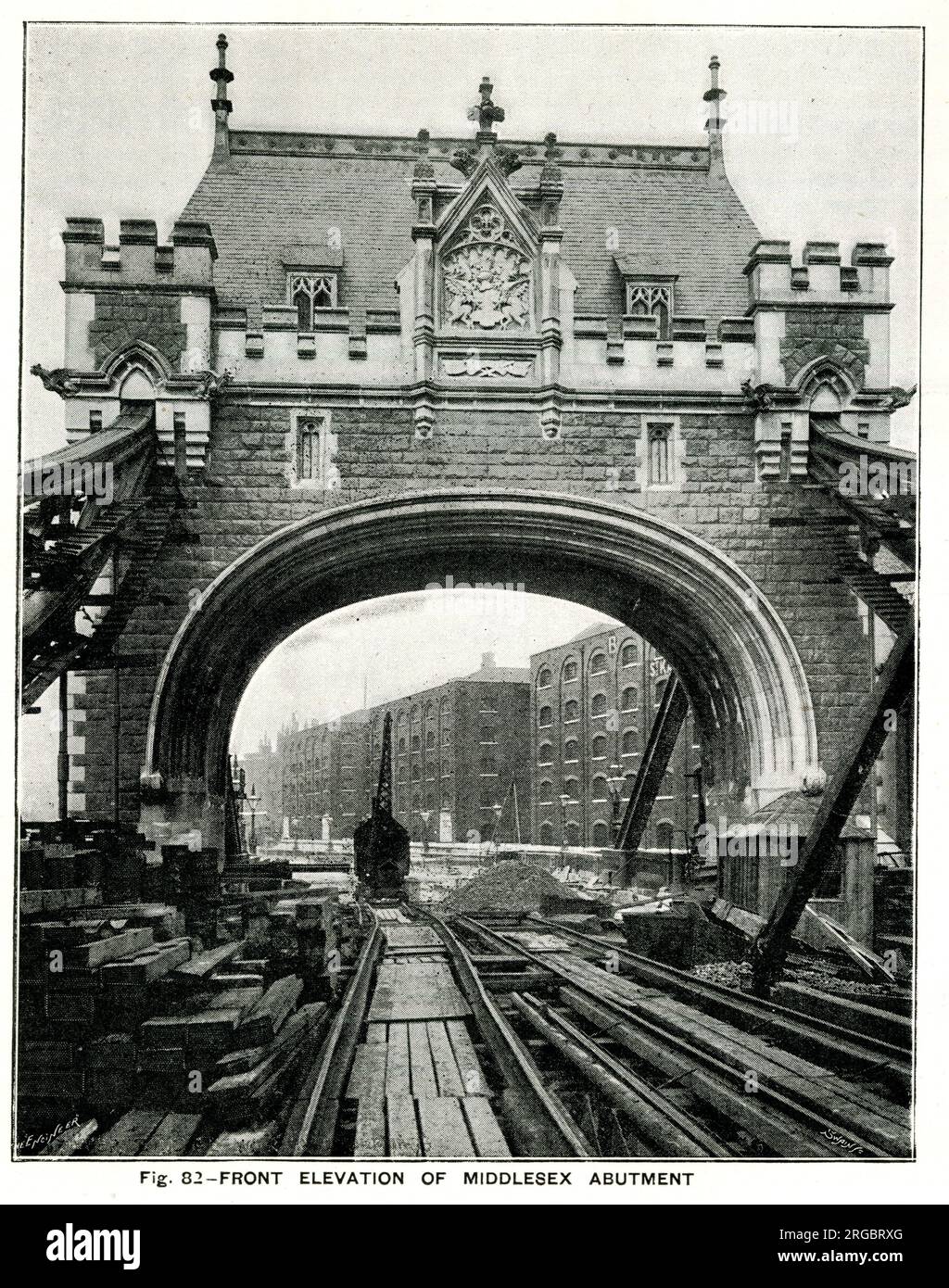 Tower Bridge, front elevation of Middlesex Abutment Stock Photo - Alamy